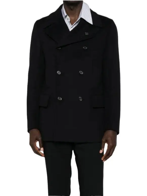 LARDINI Double-breasted Pea Coat - Navy Blue