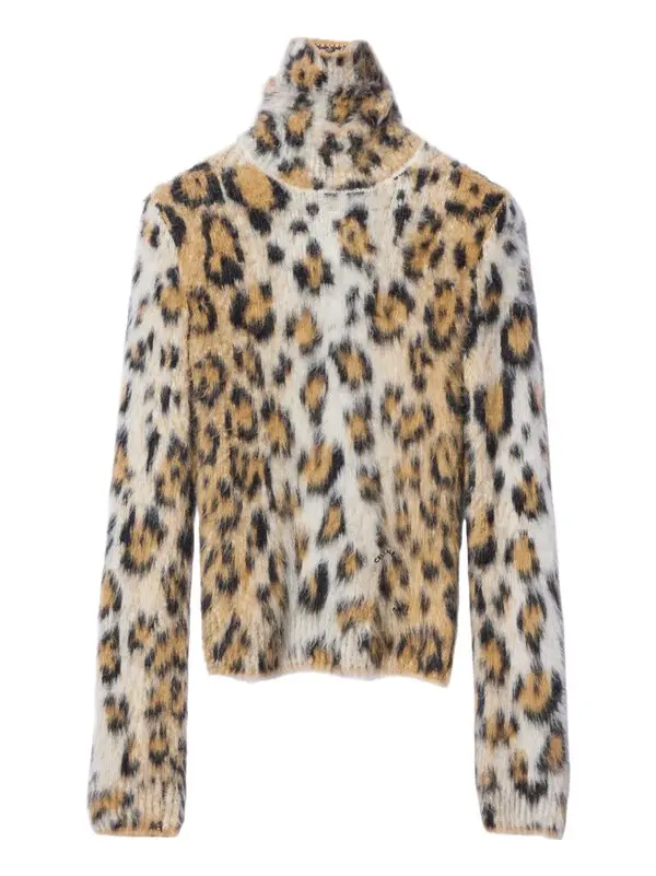 Celine High Neck Sweater In Silk Jacquard - Leopard