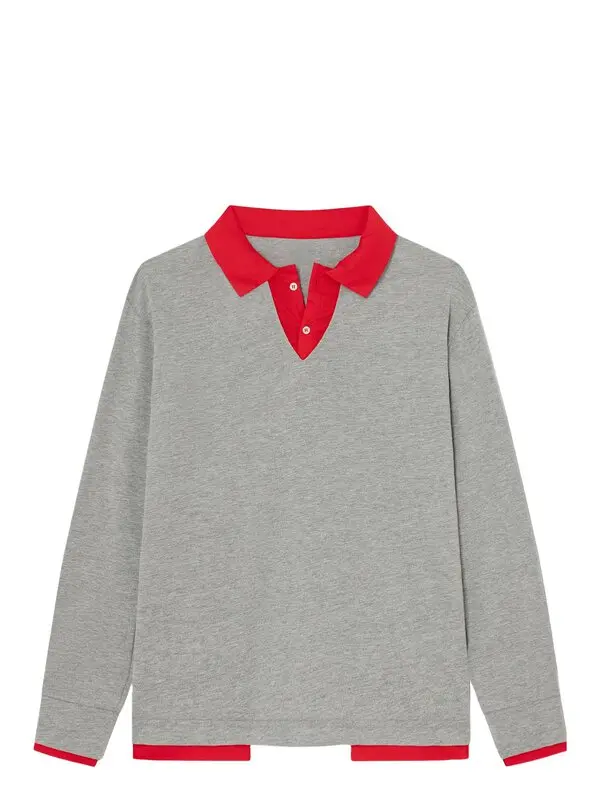 Gimaguas Long-sleeve V-neck Polo Shirt - Gray Red