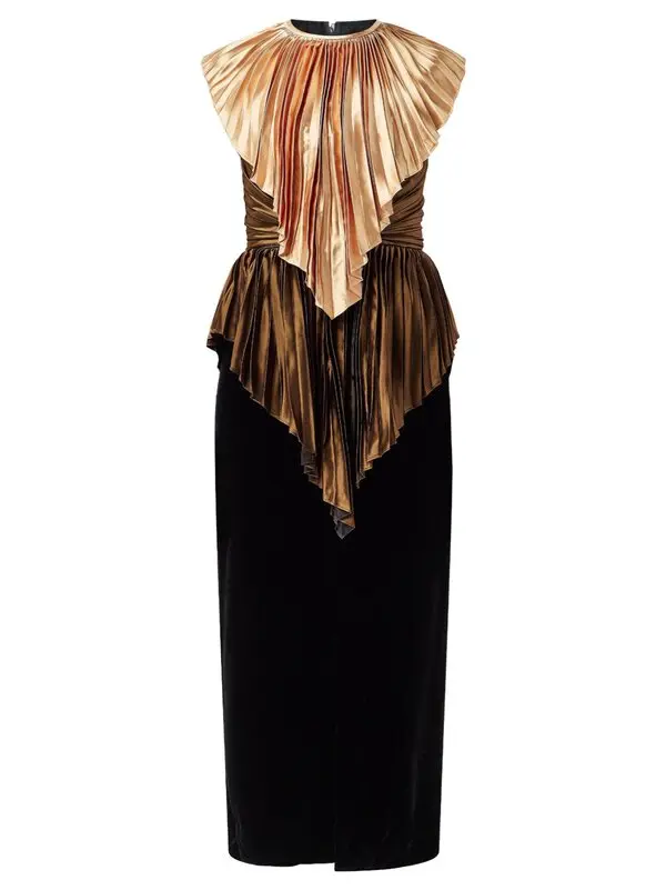 Gucci Colorblock Pleated Sleeveless Midi Gown - Black