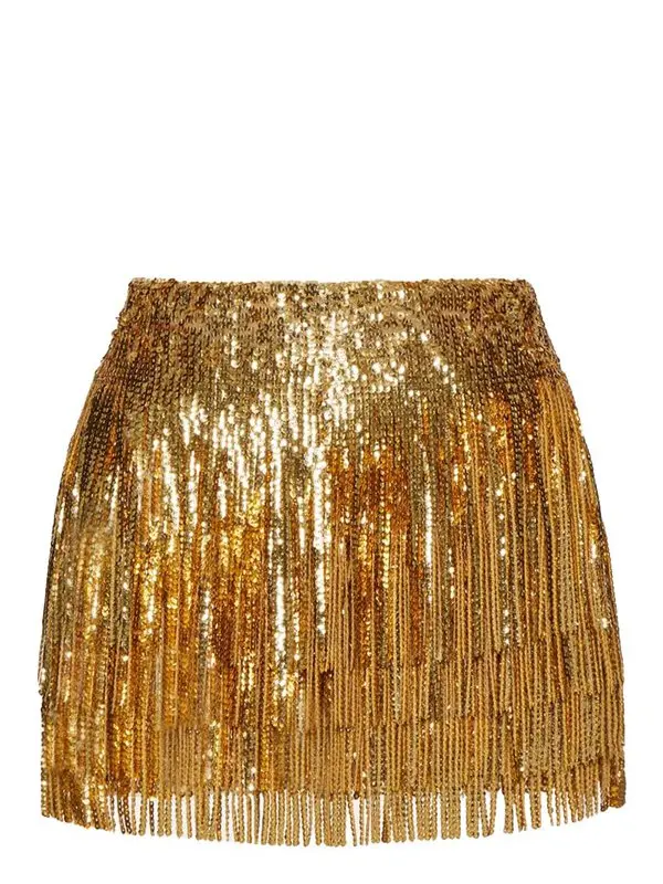 Valentino Garavani Sequin Embellished Fringed Mini Skirt - Brown
