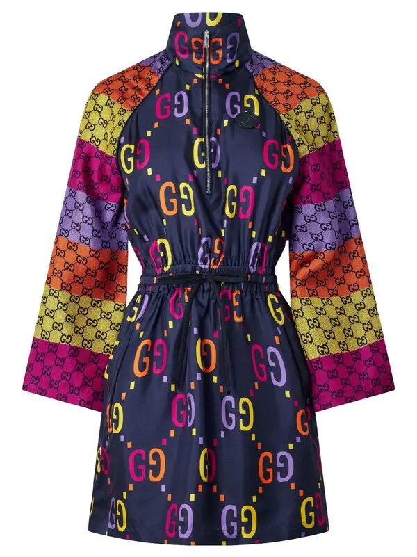 Gucci Multicolor Monogramprint Standcollar Mini Dress - No
