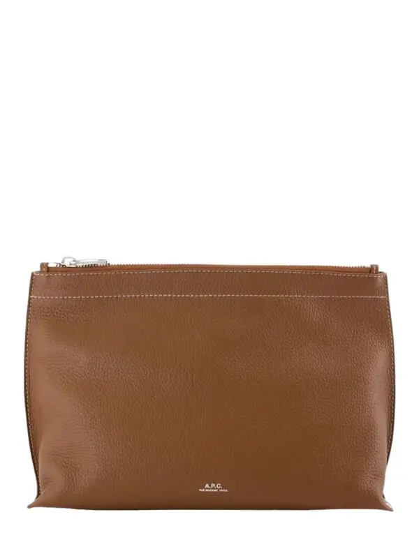 A.p.c. Zip Leather Clutch Bag - Brown