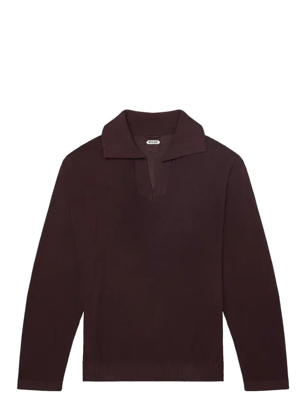 BODE Knitted Cotton-crepe Polo Shirt - Brown