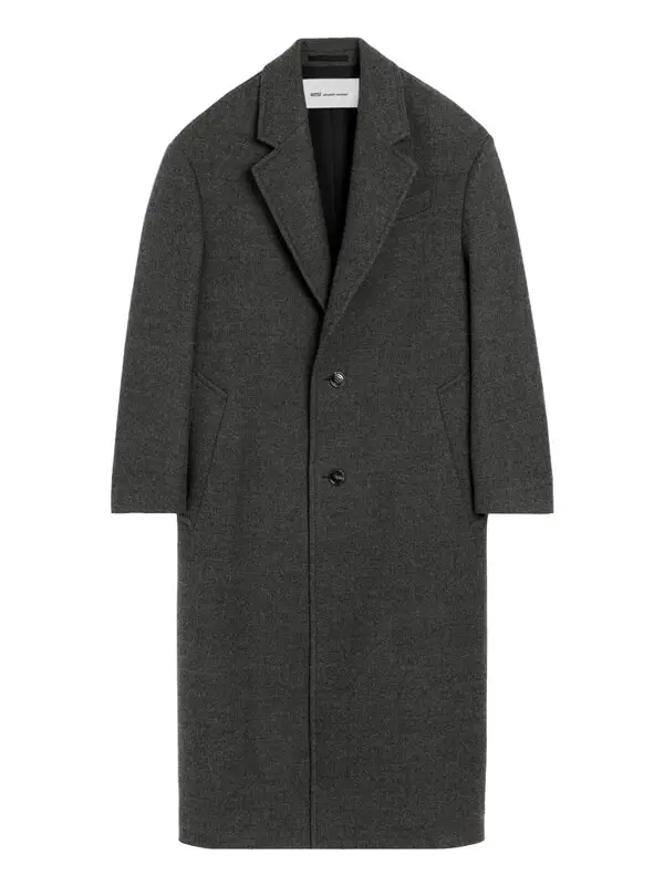 AMI Paris Single-breasted Long Coat - Carbon Gray