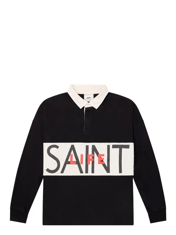 SAINT MXXXXXX Saint Life Printed Cotton-jersey Polo Shirt - Black
