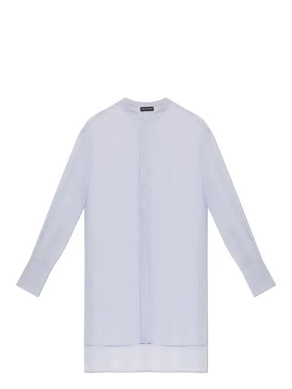 Emporio Armani Stand Collar Longline Top - Light Blue