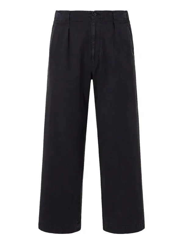 YOKE Wide-leg Garment-dyed Pleated Cotton-twill Trousers - Black