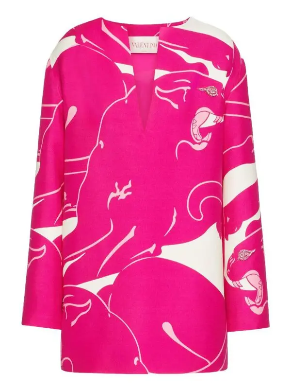 Valentino Garavani Short Dress In Crepe Couture Panther - Pink
