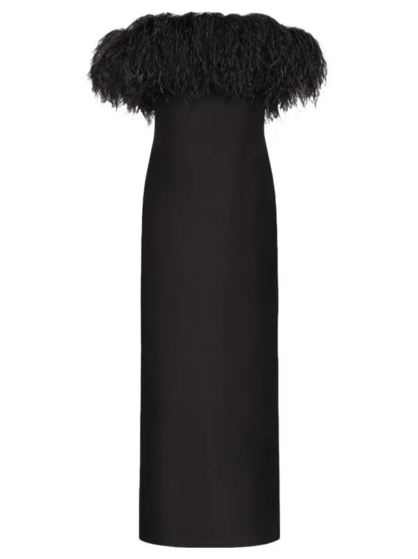 Valentino Garavani Feather-trimmed Strapless Midi Dress - Black