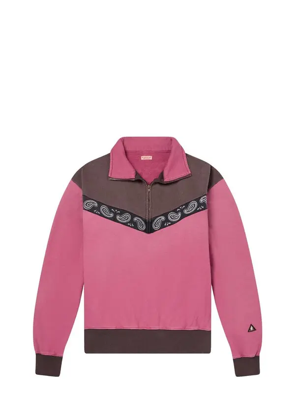 Kapital Colour-block Paisley-trimmed Cotton-jersey Half-zip Sweatshirt - Pink