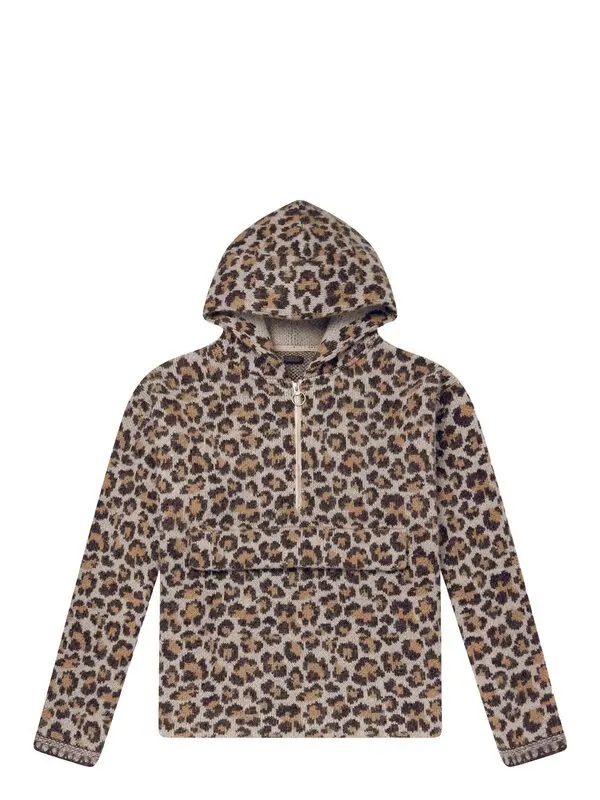Kapital Hooded Leopard-jacquard Half-zip Sweater - Neutrals