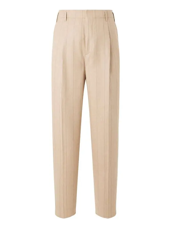 Brunello Cucinelli Striped Pleated Straight-leg Wool-silk And Cashmere-blend Suit Trousers - Camel