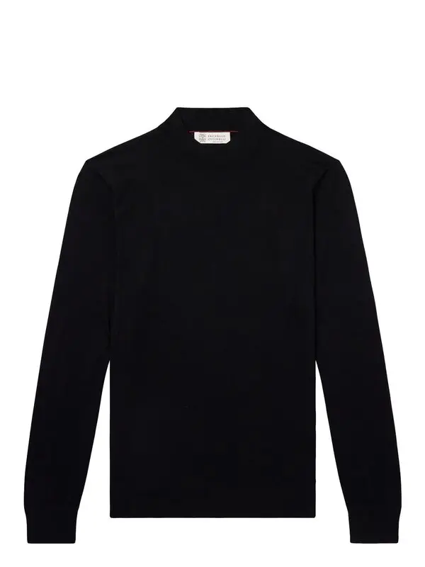 Brunello Cucinelli Silk And Cotton-blend Rollneck Sweater - Black