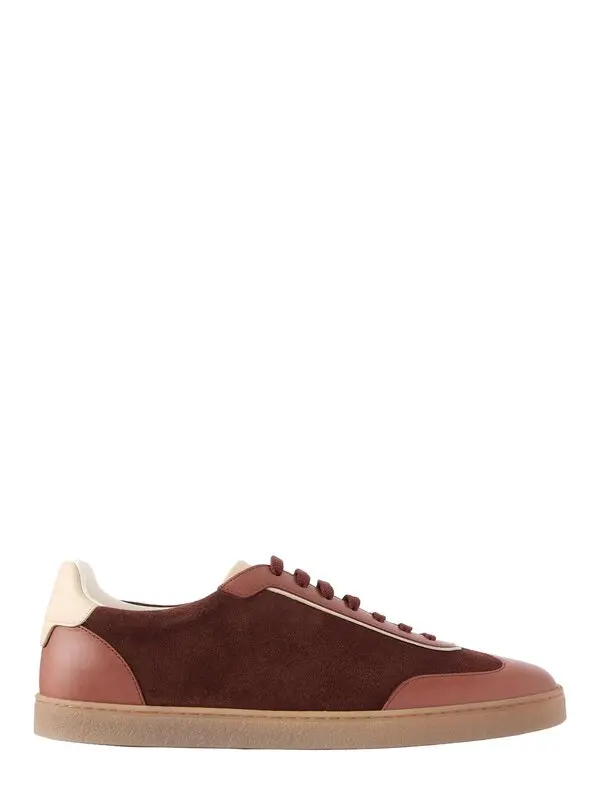 Brunello Cucinelli Coda Di Rondine Leather-trimmed Suede Sneakers - Brown