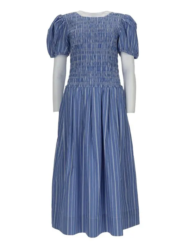 GANNI Abito In Cotone A Righe - Blue