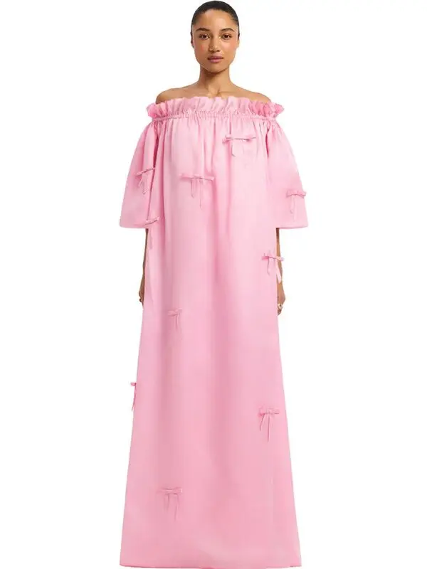 LEO LIN Liana Bow Off Shoulder Maxi Dress - Pink
