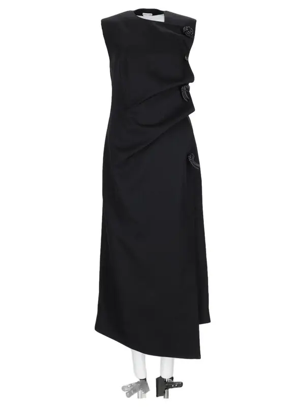 Bottega Veneta Abito Midi Con Dettagli Knot In Pelle - Black