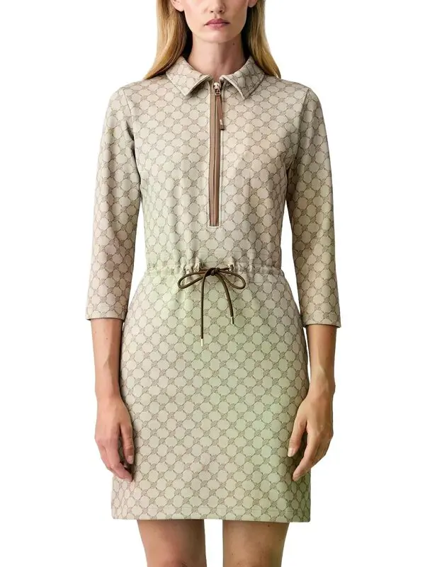 JOOP! Monogram-print Drawstring-waist Mini Dress - Neutrals