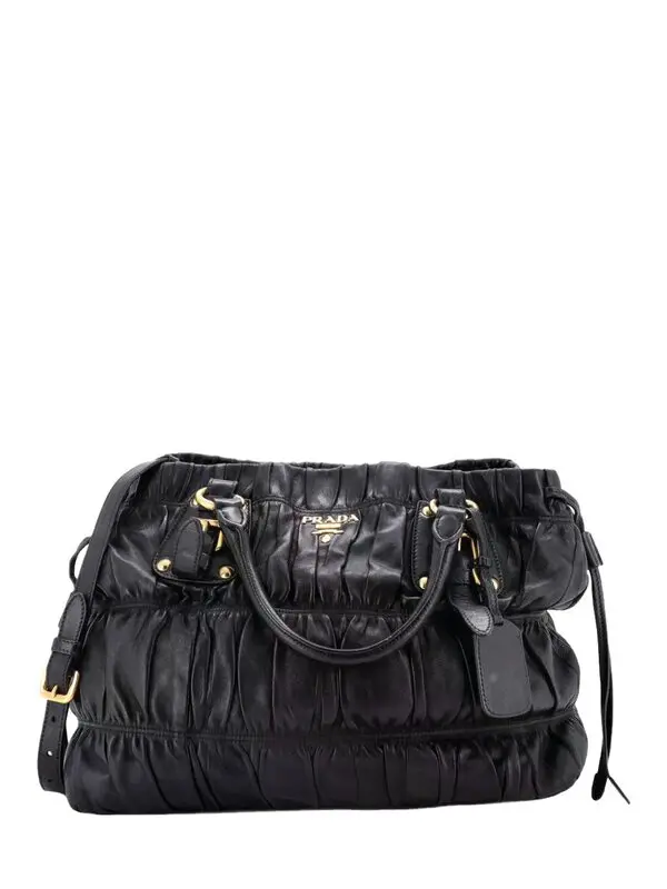 Prada Gaufre Convertible Nappa Leather Large Tote Bag - Black
