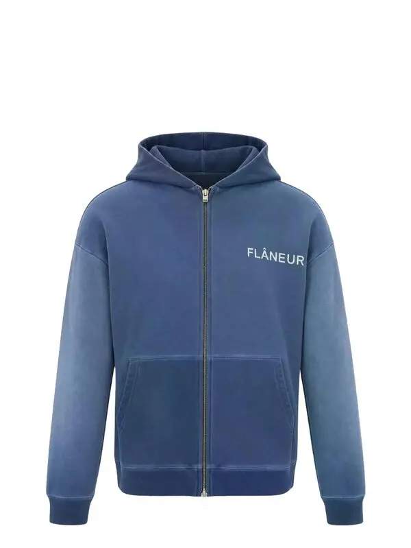 FLANEUR Logo-print Zip-up Hoodie - Blue