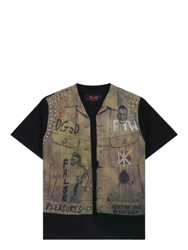 PLEASURES Vest-print Heavyweight T-shirt - Black