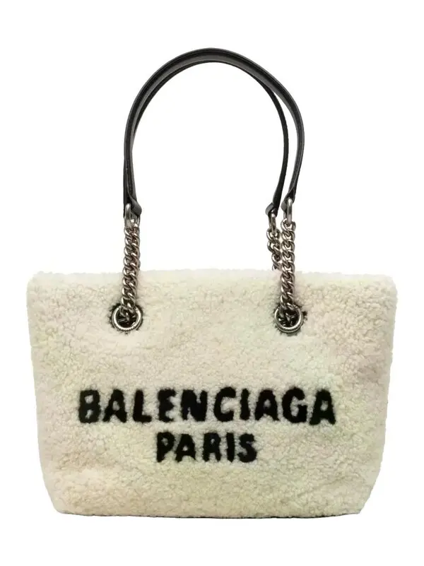 Balenciaga 2011 Small Shearling Duty Free Tote Bag - White