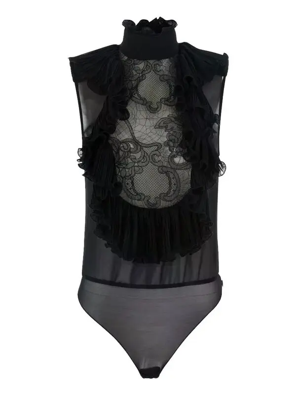 Elisabetta Franchi Bodysuit In Georgette And Lace - Black