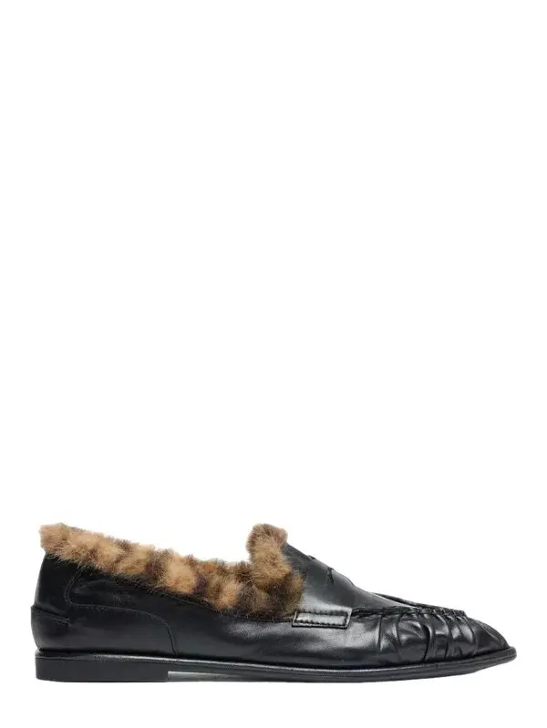 Ash Babe Bis Fur-trimmed Ruched-detail Loafers - Black