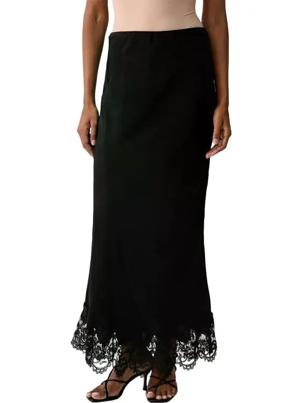 Bardot Elisan Lace-trim Satin-finish Maxi Skirt - Black