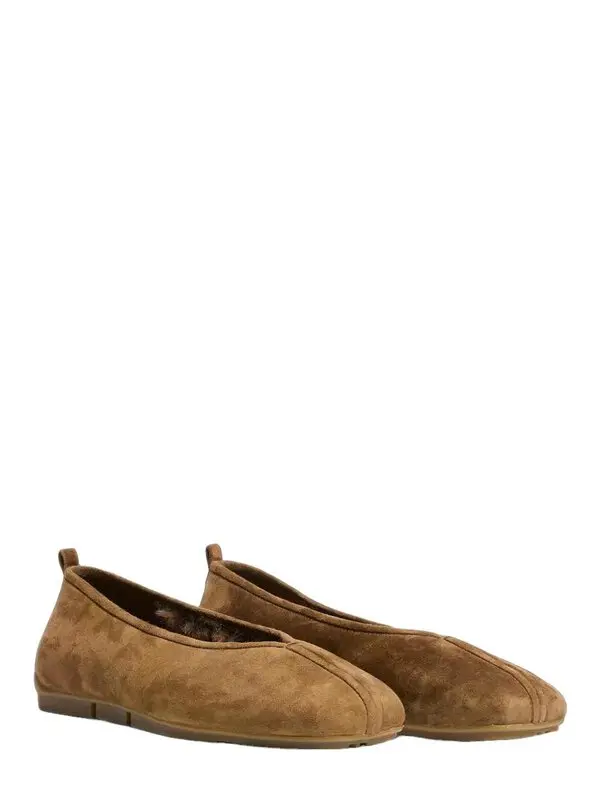 Ash Breeze Suede Stud-embellished Fur-trim Ballet Flats - Brown