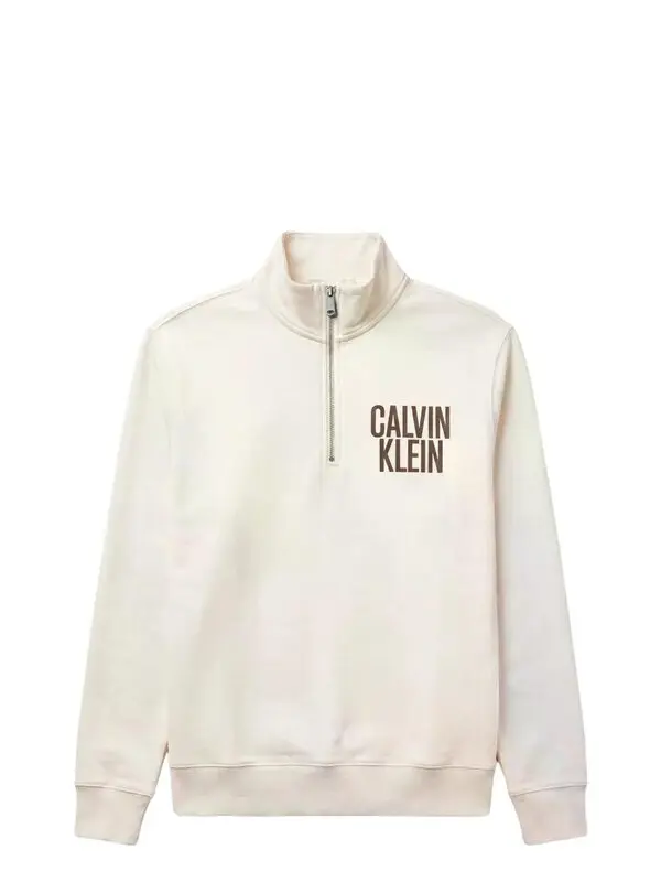 Calvin Klein Logo-embroidered Quarter-zip Sweatshirt - Neutrals