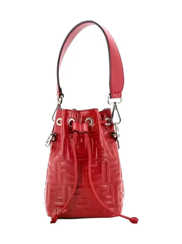 Fendi Mon Tresor Zucca Embossed Leather Mini Bucket Bag - Red