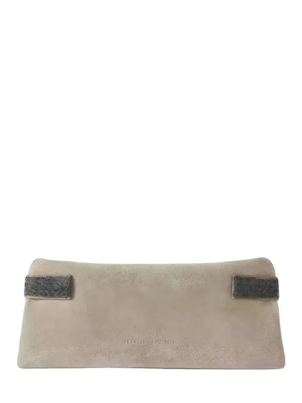 Brunello Cucinelli Monili-embellished Suede Clutch Bag - Grey