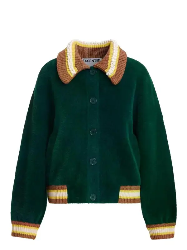 Essentiel Antwerp Bead-embellished Striped-trim Cardigan - Green