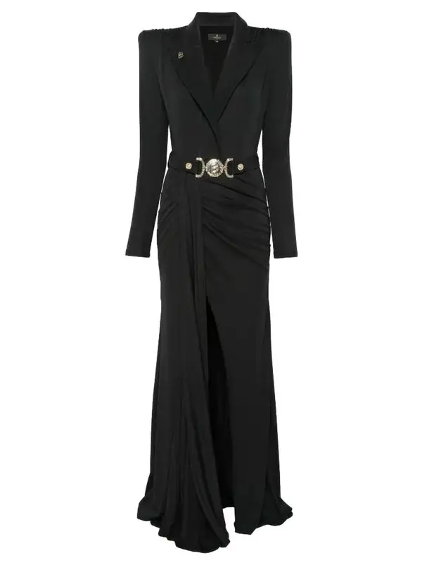 BABYLONE PARIS Belted Ruched Maxi Dress - Black