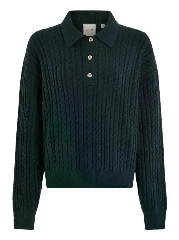 Varley Dottie Cable-knit Polo-collar Sweater - Green