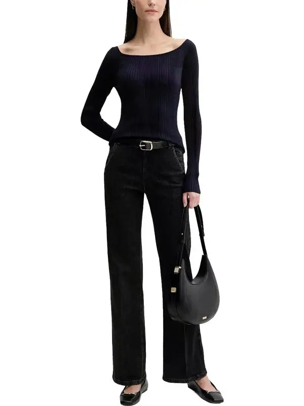 BENETTON Ribbed-knit Off-shoulder Sweater - Blue