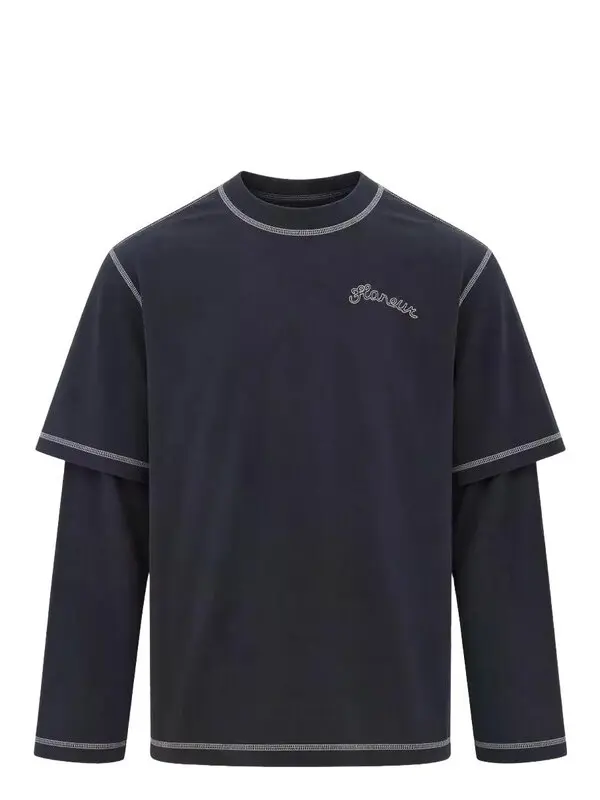 FLANEUR Contrast-stitch Layered-sleeve T-shirt - Blue