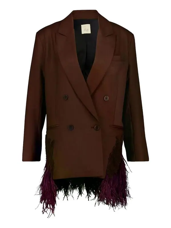 PAULA Embroidered Feather Blazer - Brown