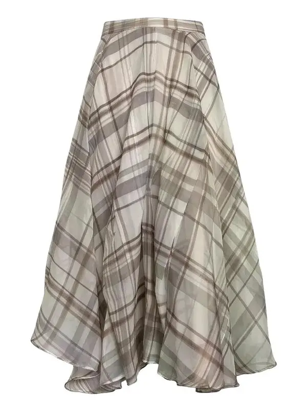 Brunello Cucinelli Check-pattern Flared Midi Skirt - Neutrals