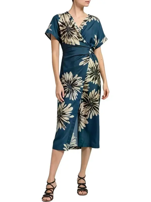 Brunello Cucinelli Floral-print Silk Midi Dress - Blue