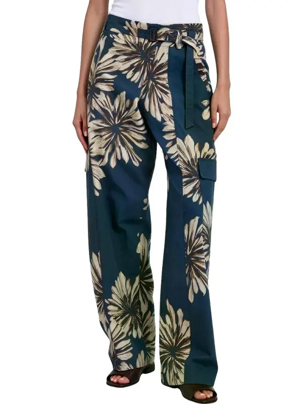 Brunello Cucinelli Floral-print Belted Palazzo Pants - Blue