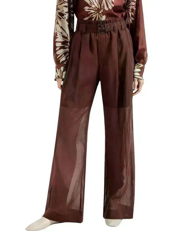 Brunello Cucinelli Belted Sheer-panel Trousers - Brown
