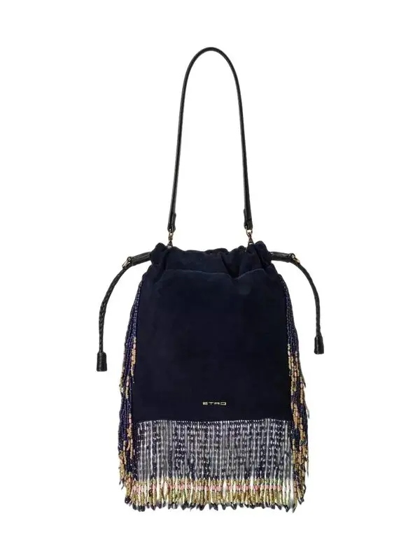 Etro Bead-embellished Fringed Shoulder Bag - Blue