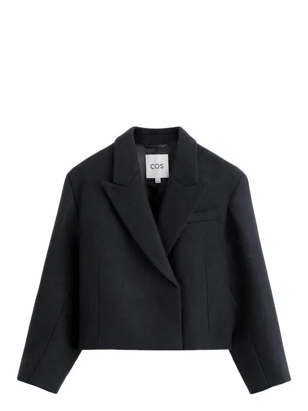Cos Oversized Cropped Boiled Wool-blend Blazer - Navy