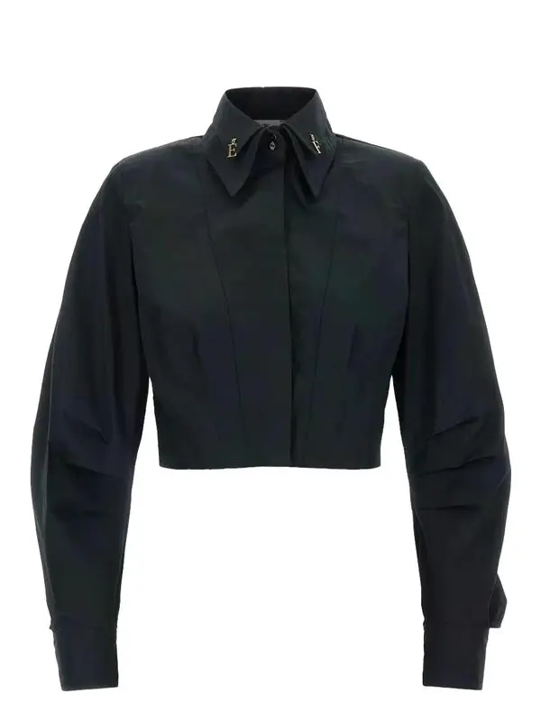 Elisabetta Franchi Cotton Poplin Shirt With Logo Details - Black