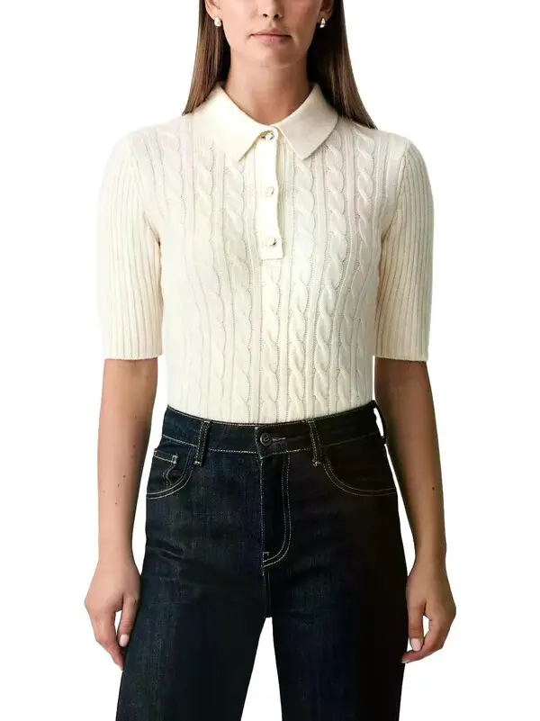 JOOP! Cable-knit Short-sleeve Polo Top - Neutrals