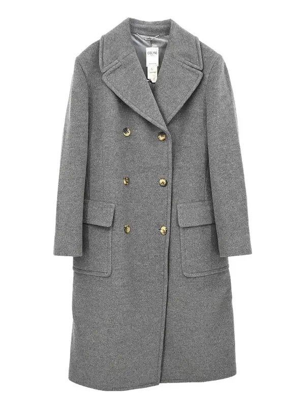 Celine Double-breasted Long-sleeve Coat - Grey