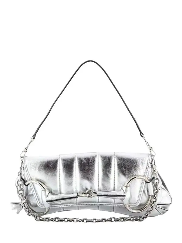 Gucci Horsebit Chain Vertical Quilted Leather Large Shoulder Bag - Silver